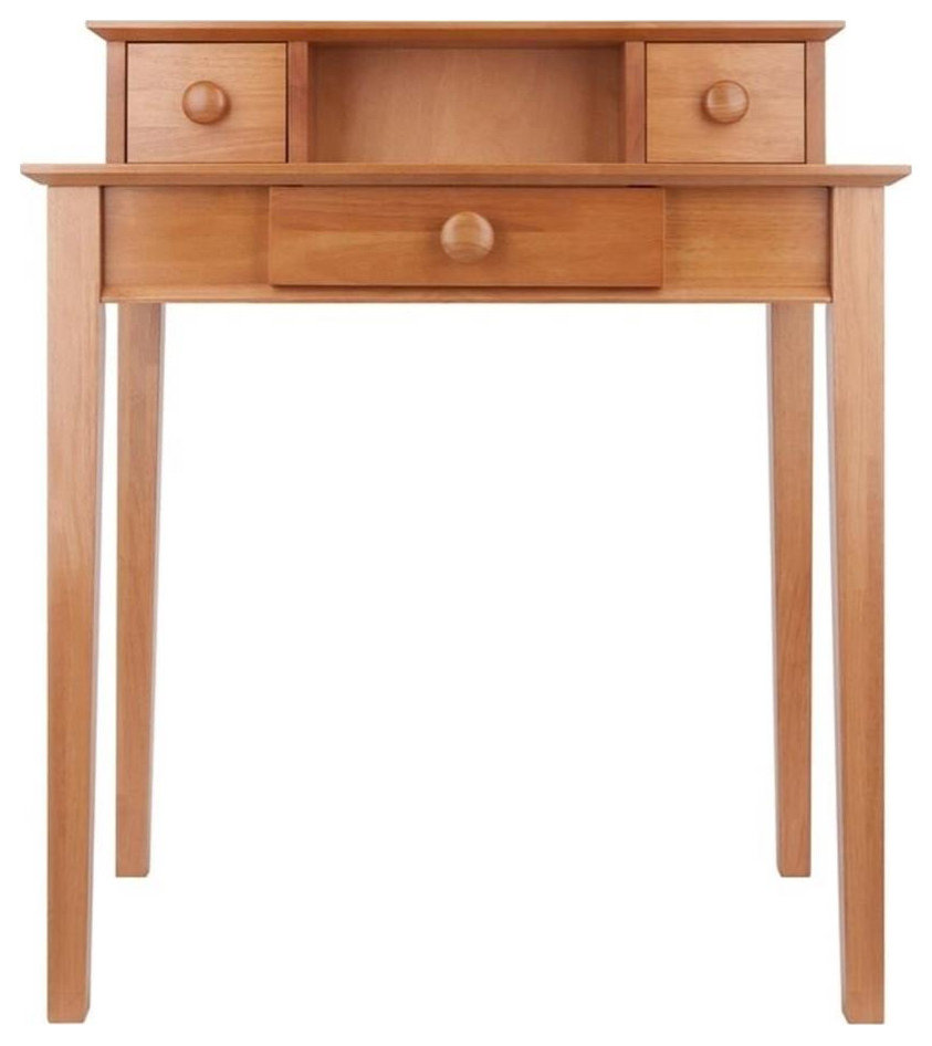Pemberly Row Transitional Solid Wood Writing Desk with Hutch in Honey ...