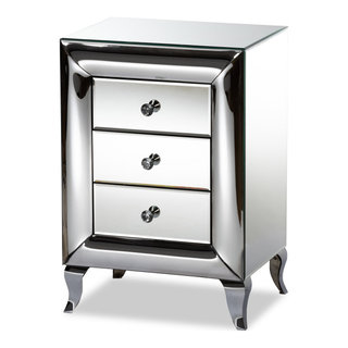 Glam End Table, 3 Storage Drawers With Faux Crystal Knobs & Beveled ...