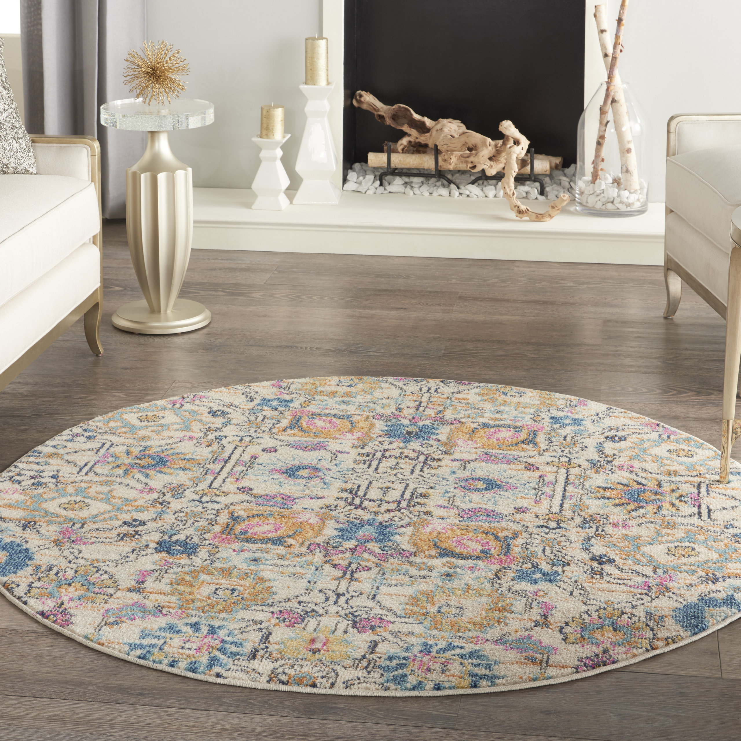 Nourison Passion PSN01 Area Rug, Ivory/Multicolor, 5'3" x Round ...