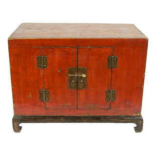 Consigned, Antique Chinese Red Chest With Black Base - Asian - Accent ...