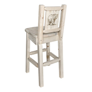 Homestead Bar Stool With Back, Laser Engraved Bear Design - Rustic ...