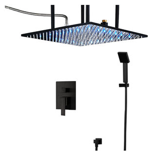 Juno Matte Black Multi Color LED Rain Shower System, 20"x40 ...