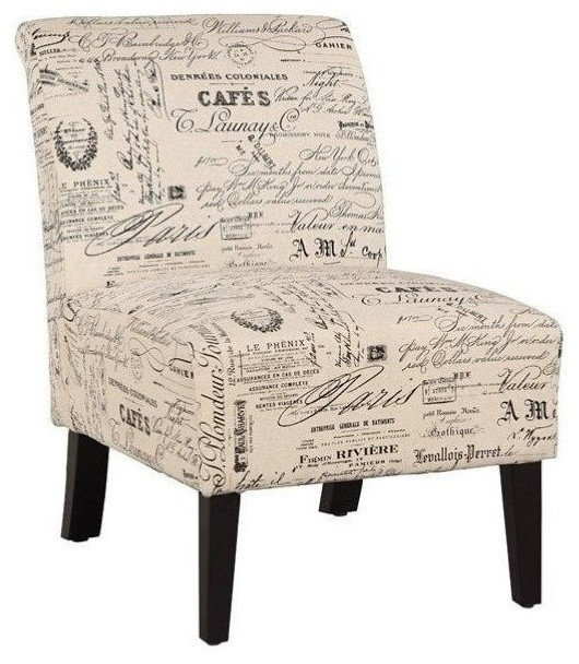 Pemberly Row 17.5'' Contemporary Fabric Script Slipper Chair in Beige ...