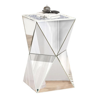 Elegant End Table, Mirrored Design With Geometric Shape & Faux Diamond ...