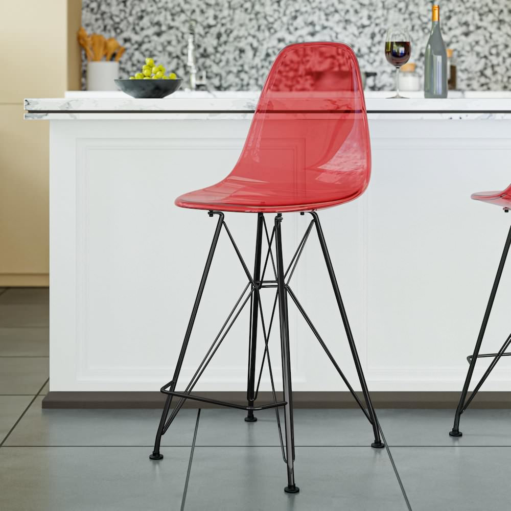Modern Acrylic Bar stool Cresco Collection Black Base with Trans Red ...