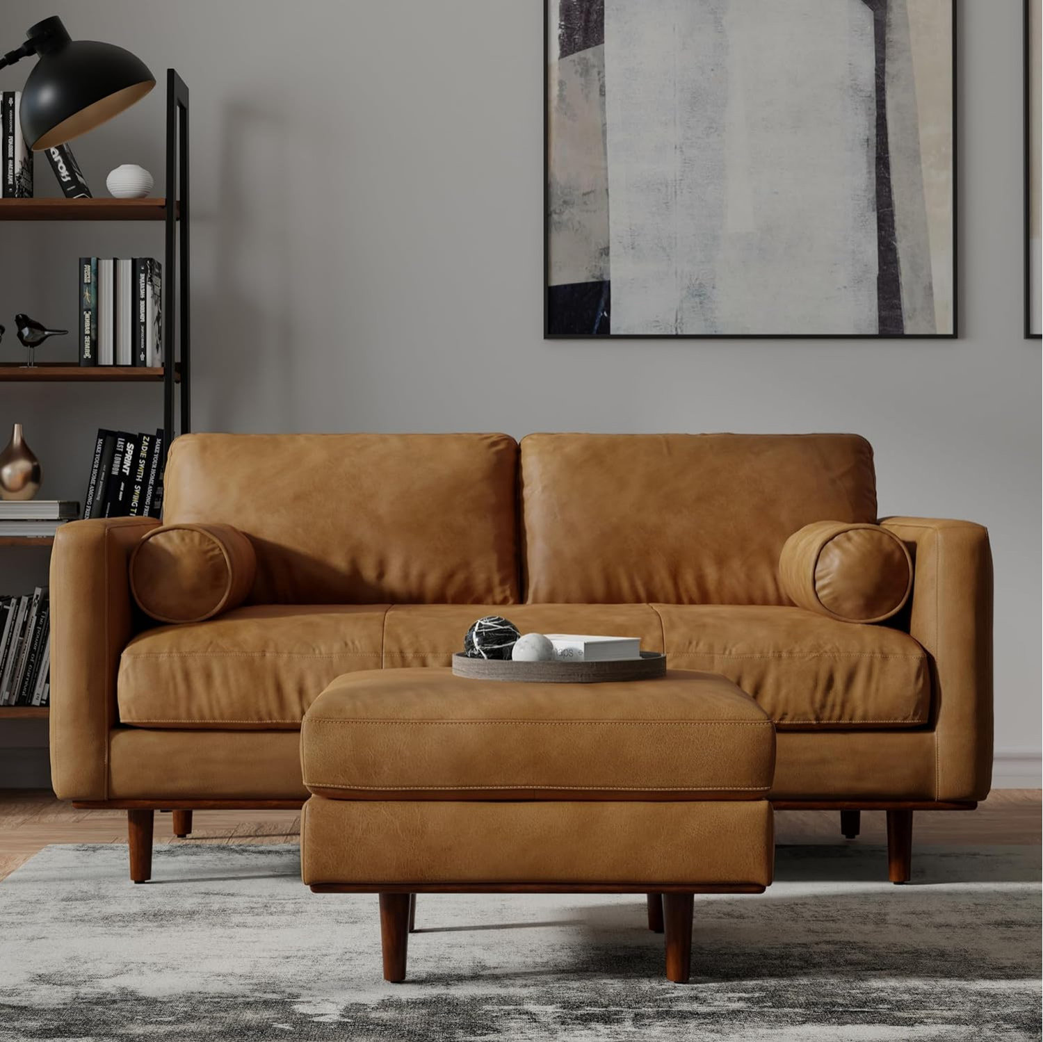 Modern Sofa, Hardwood Legs With Comfortable Leather Seat & Square Arms ...
