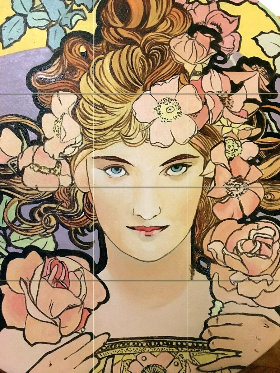 Tile Mural Poster Girl Portrait Flowers, 4.25" Ceramic, Glossy ...