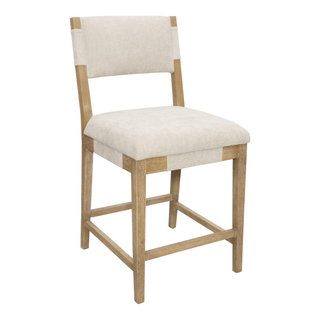 Clara Counter Height Stool in Contemporary Beige Linen Fabric on Solid ...