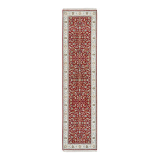 Cherry Red Hand Knotted Nain Design 250 KPSI Soft Wool Runner Rug 2'7 ...