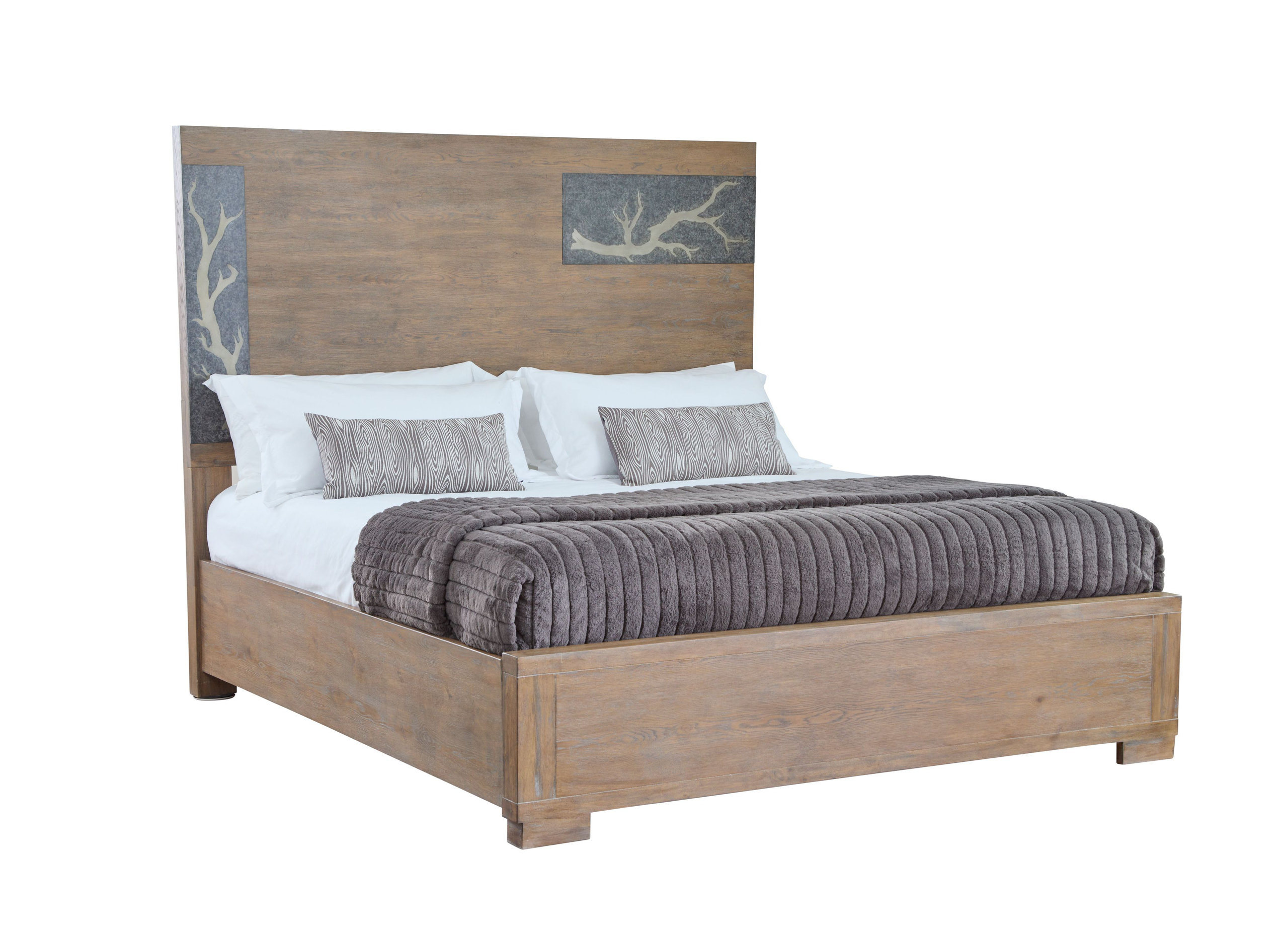 Driftwood Transitional Wooden Bedframe With Inset Panel, King - Rustic ...
