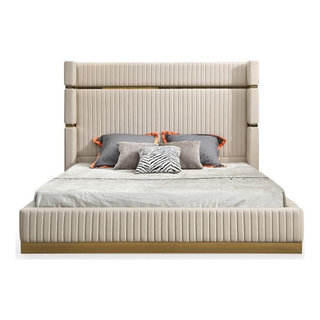 Modrest- Sterling Modern Beige Bonded Leather & Gold Bed, Eastern King ...