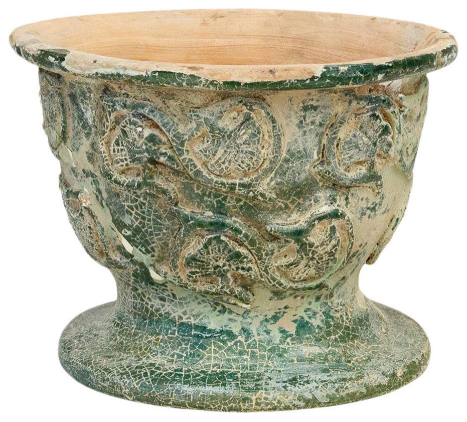 Antique Glazed Asian Floral Ceramic Pot - Asian - Indoor Pots And ...