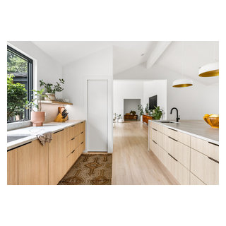 Exquisite slab kitchen with a statement slatted hood - Modern - Kitchen ...