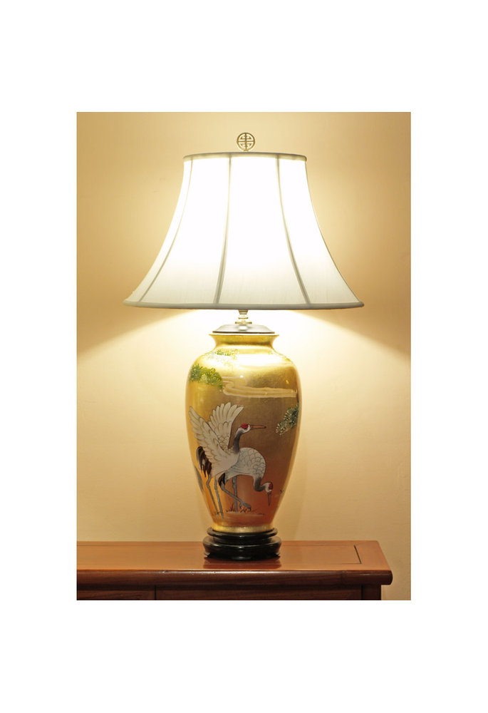 Gold Leaf Longevity Cranes Motif Ceramic Lamp - Asian - Table Lamps ...