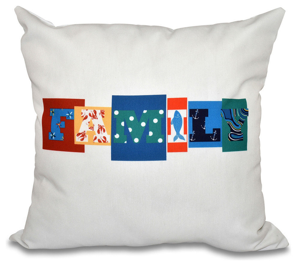 Family Fun, Word Print Pillow, Blue, 20" x 20" - Contemporary ...