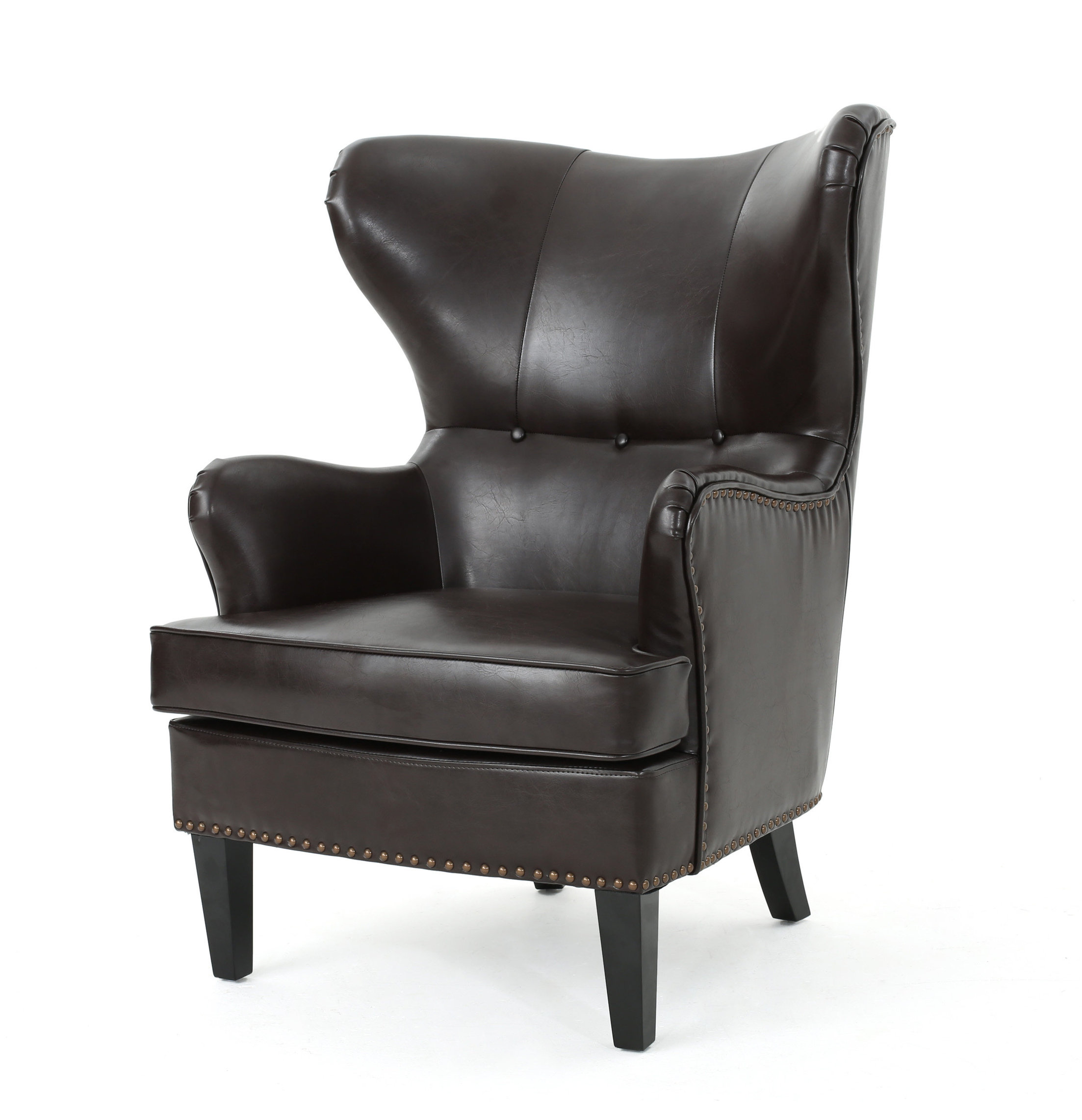 GDF Studio Romford Bonded Leather Wingback Club Chair - Transitional ...