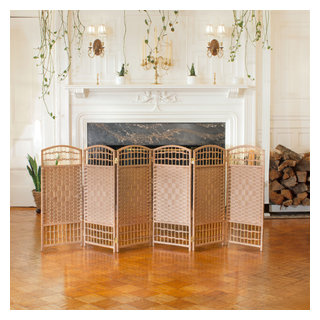 3 ft. Short Fiber Weave Room Divider, 6 Panel - Tropical - Screens And ...