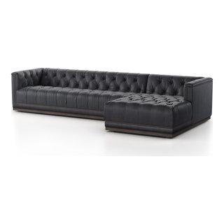 Maxx 2 Piece Right Facing Sectional, Heirloom Black Leather ...