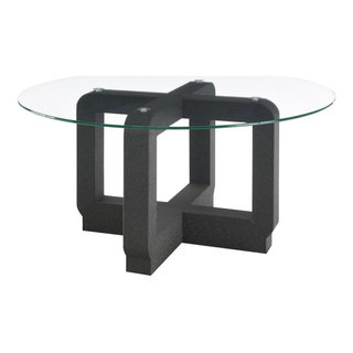 Acklin Round Clear Glass Top Coffee Table Black, 25" - Contemporary ...