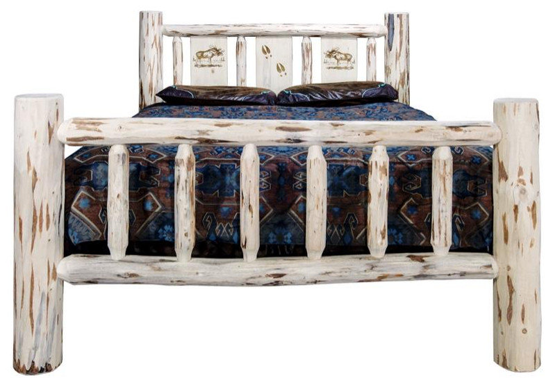 Montana Woodworks Wood California King Bed with Engraved Moose Design ...