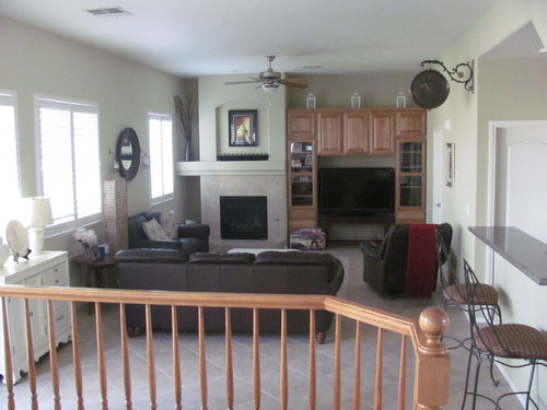 Awkward niches/fireplace/entertainment center...HELP!