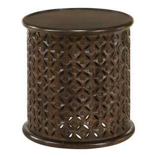 Round Wooden Accent Table - Mediterranean - Side Tables And End Tables ...