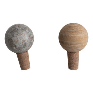 2 Inches Round Marble and Cork Bottle Stopper, Natural, Set of 2 - Wine ...