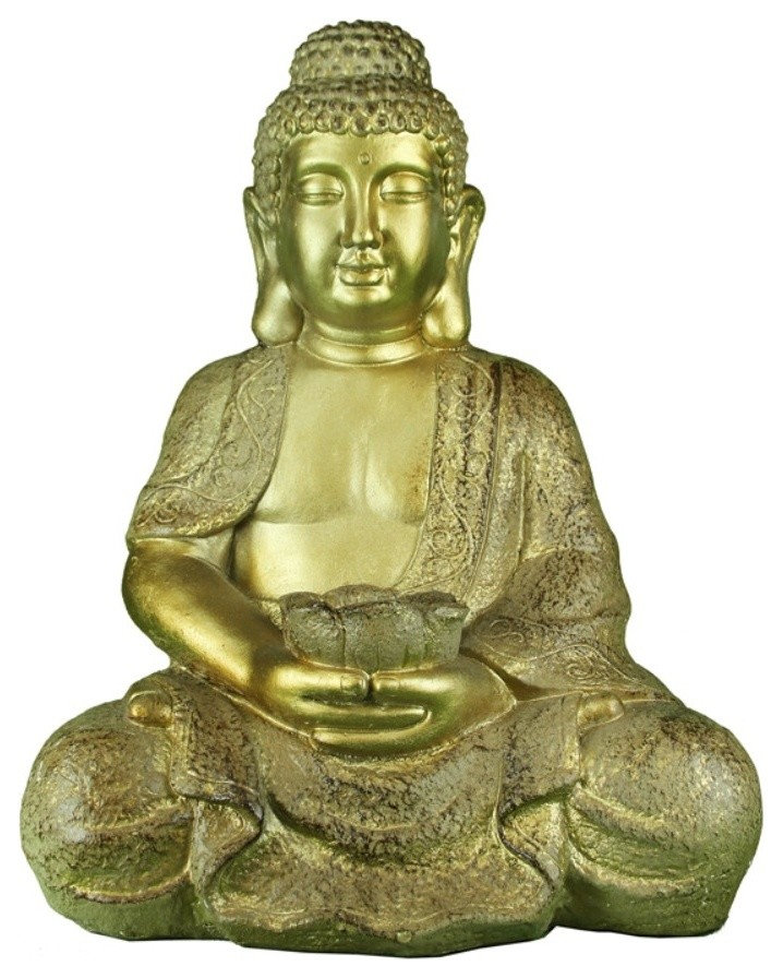 Polyresin Sitting And Meditating Buddha Figurine, Gold - Asian ...