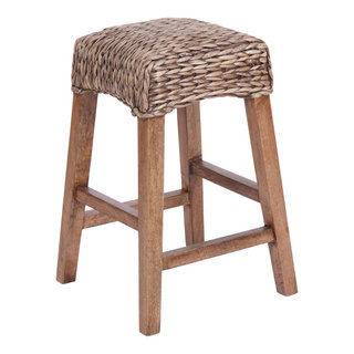 25.5"Rustic Bohemian Hyacinth/Wood Backless Counter Stool,Brown Wash ...
