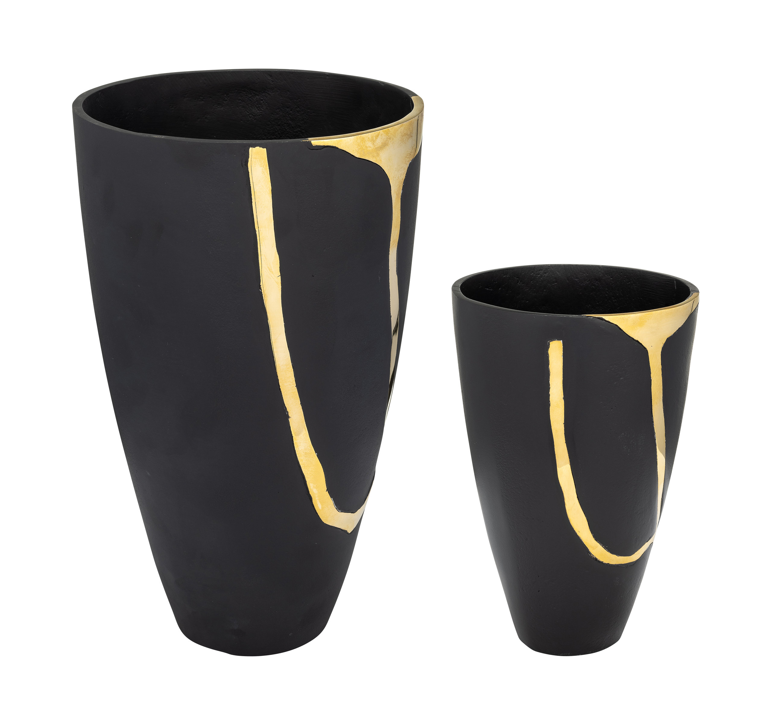 Set of 2 9/14", Metal Cracked Design Vases, Brass Set, 9x9x17 inches ...