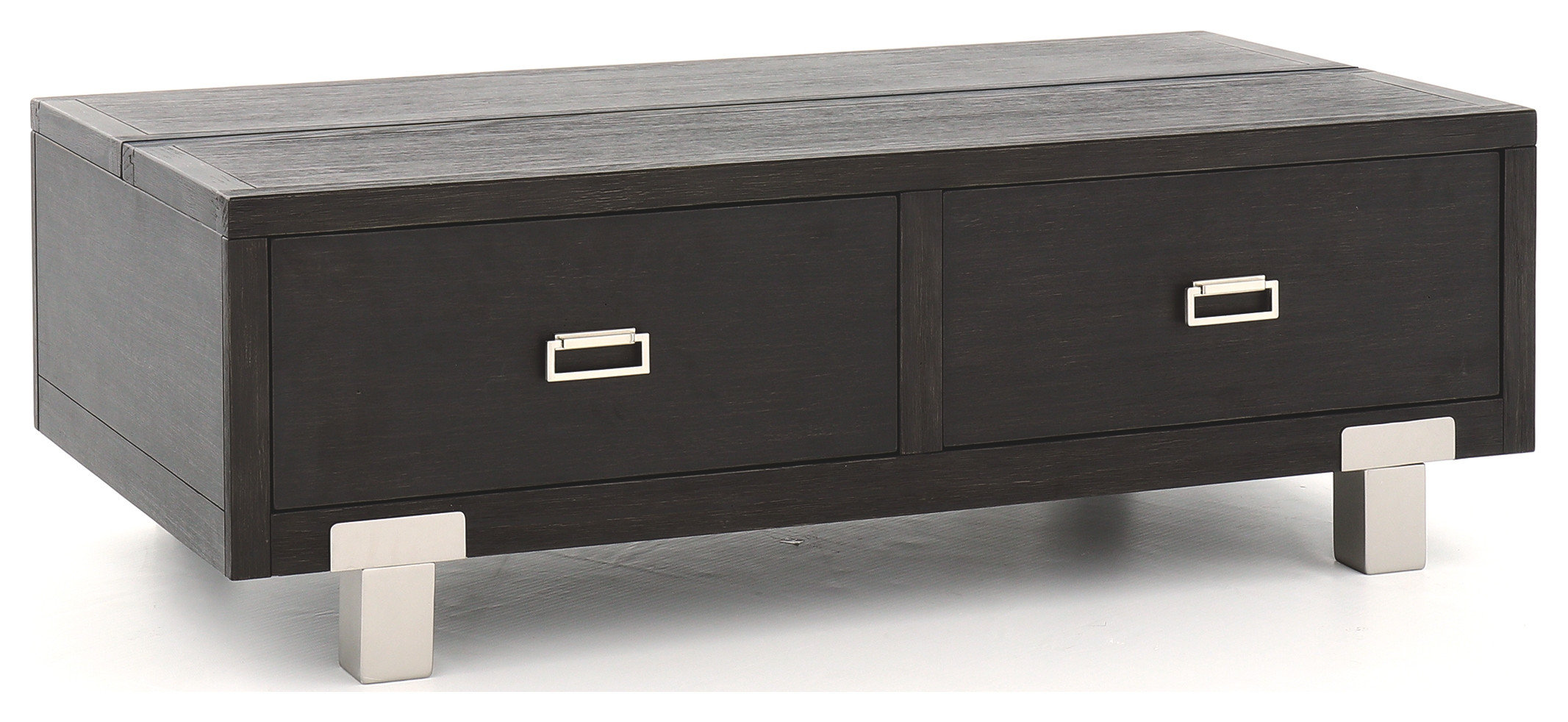 2 Drawer Wooden Rectangular Lift Top Cocktail Table with Metal Feet ...