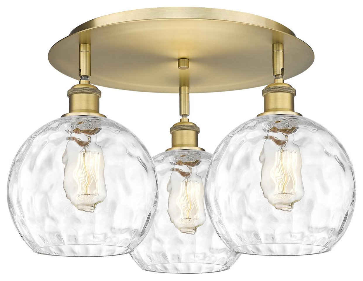 Athens Water Glass 3 Light Flush Mount, Brushed Brass - Industrial ...