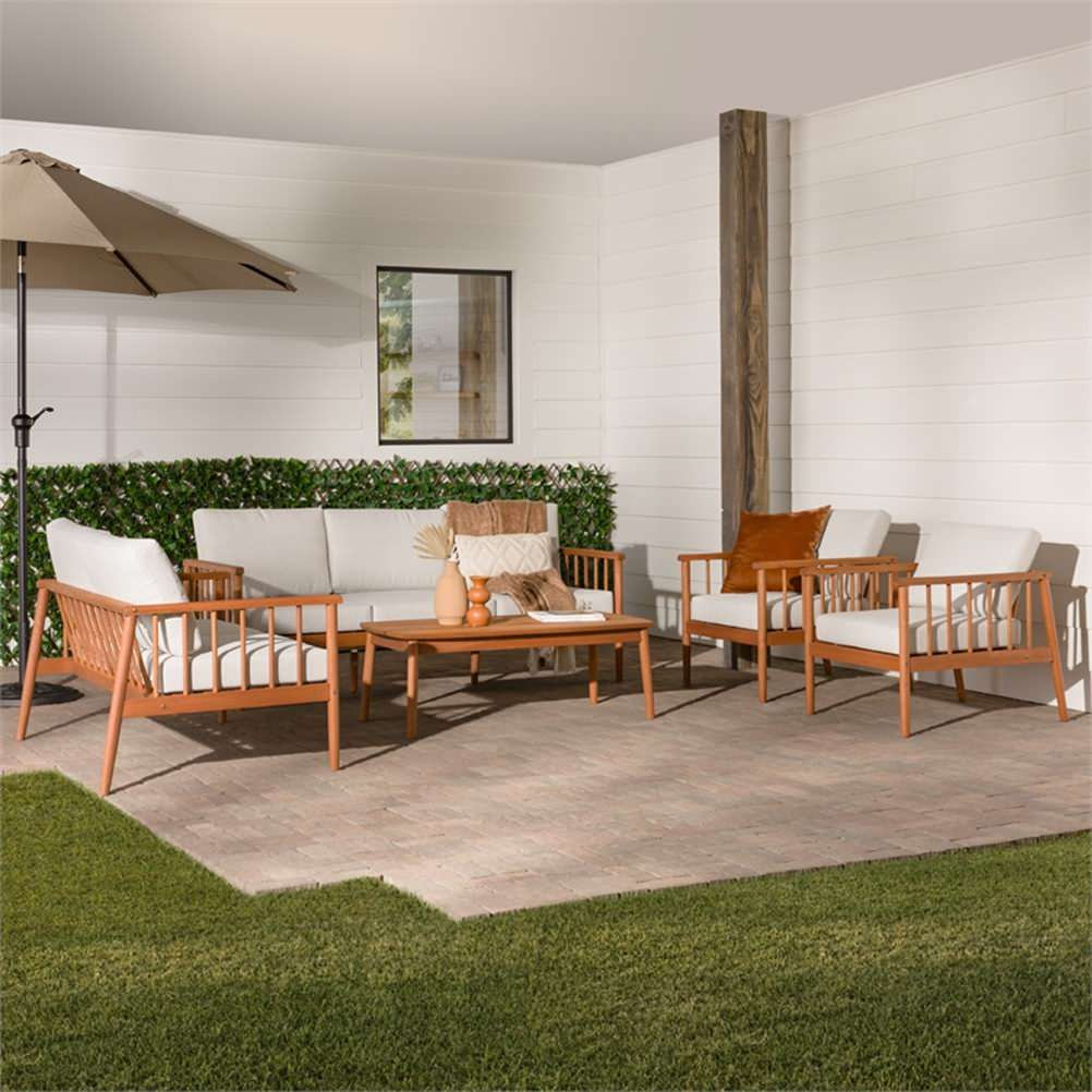 Pemberly Row Modern Outdoor Spindle Style 5 Piece Solid Wood Chat Set ...