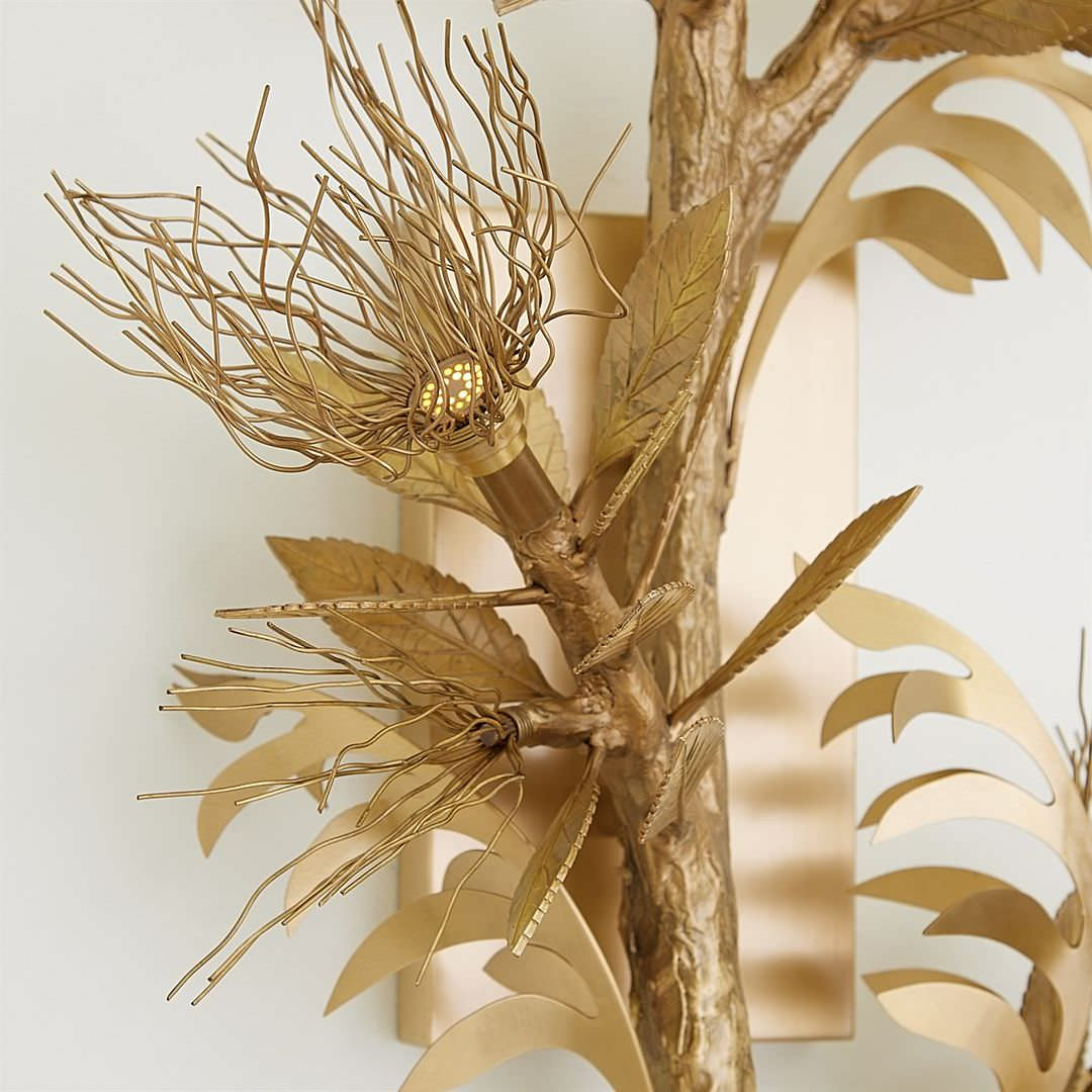 Spectacular 23" Mimosa Blossom Tree Branch Wall Sconce Solid Brass ...