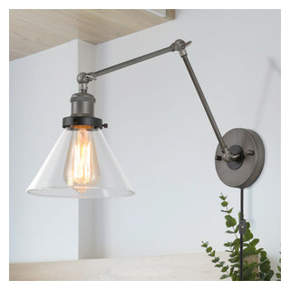 LALUZ Industrial Black and Silver Plug-in Clear Glass Swing Arm Wall ...