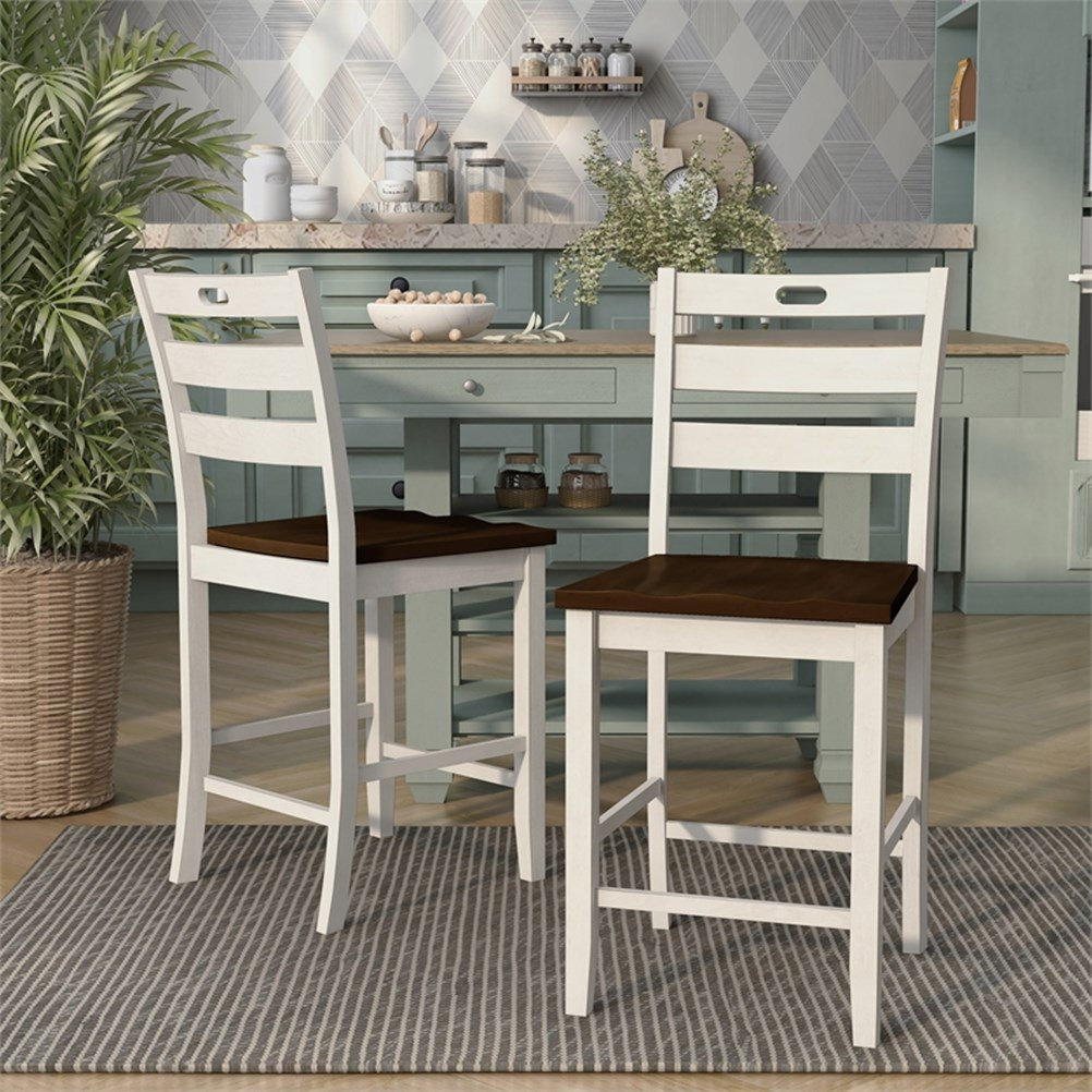 Bowery Hill 24" Farmhouse Wood Counter Height Chair in White (Set of 2 ...