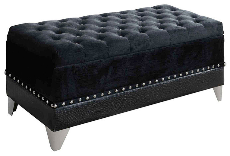 Barzini Tufted Rectangular Trunk With Nailhead Black - Contemporary ...