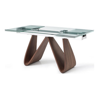 Emory Extendable Dining Table with 10mm Tempered Glass Top and Walnut ...