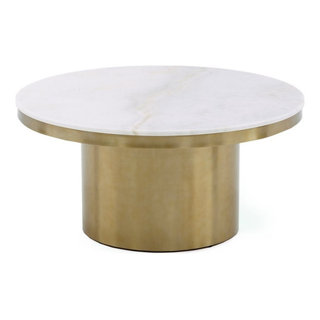 Modrest Rocky Round Stainless Steel Coffee Table in Glam White/Gold ...