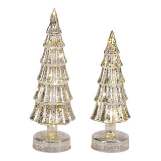 Led Tree, 3-Piece Set, 8.25"H/11"H/13"H Glass 6 Hr Timer - Transitional ...