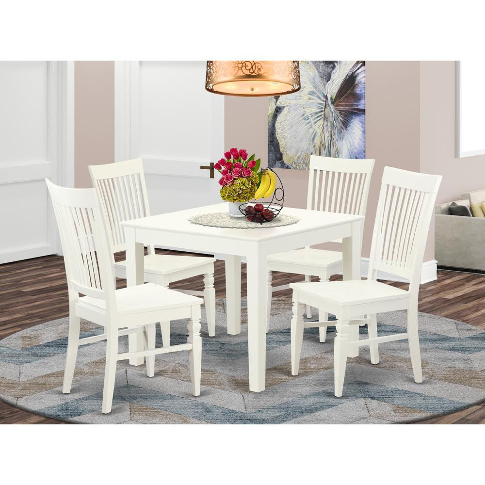 5-Piece Square Kitchen Table and 4 Wood Kitchen Chairs, Linen White ...