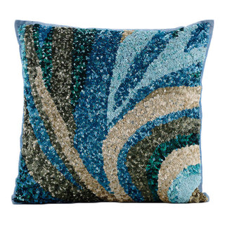 Mother Of Pearls Art Silk Slate Blue Pillows Cover, Blue Moon, 16"x16 ...