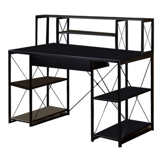 Industrial Style Desk with 4 Open Selves and Bookcase Hutch Black ...