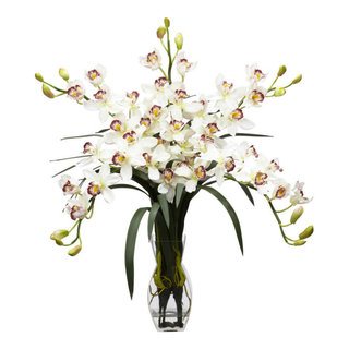 Cymbidium Orchid Silk Flower Arrangement - Transitional - Artificial ...