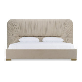 Modrest Florence Modern Beige Velvet, Gold Bed, Queen - Contemporary ...