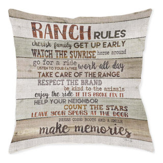 Laural Home Rustic Ranch Rules 17" x 18" Woven Decorative Pillow ...