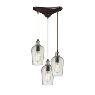Hammered Glass 3-Light Triangular Pendant Fixture - Industrial ...
