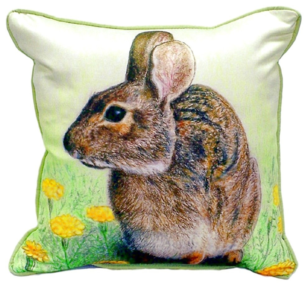 Betsy Drake Rabbit Small Indoor/Outdoor Pillow 12x12, Small - Farmhouse ...