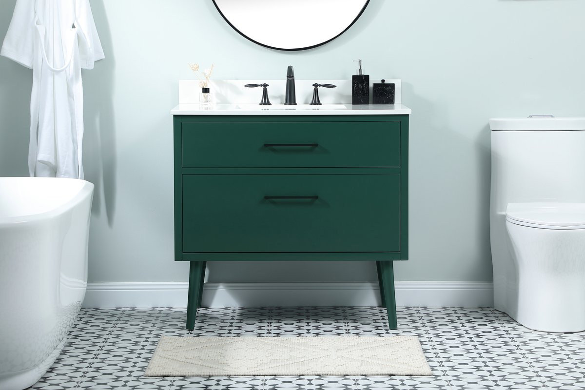Elegant VF41036MGN-BS 36"Bathroom Vanity, Green With Backsplash ...