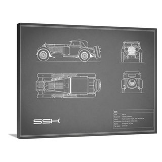 "Mercedes SSK - Grey" Wrapped Canvas Art Print, 16"x12" - Contemporary ...